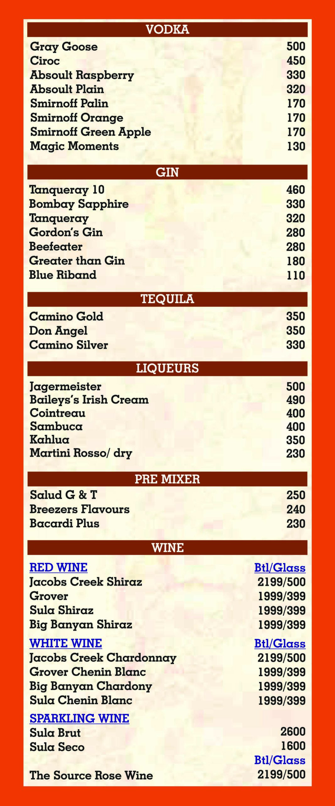 MIXX The Lounge Bar Food Menu - AJ Grand Hotel
